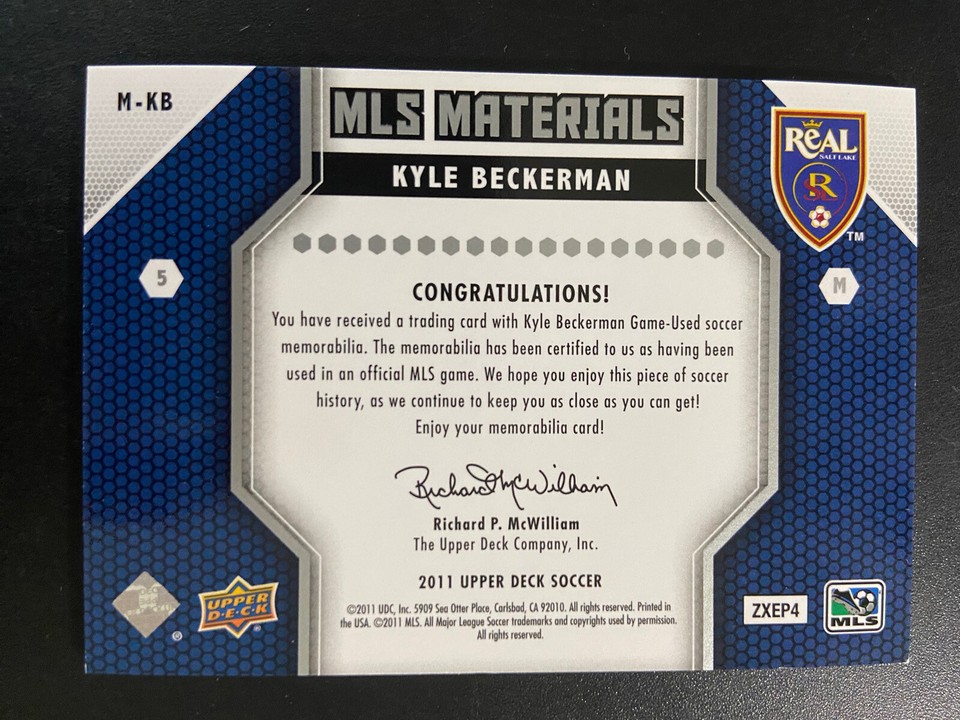 2011 Upper Deck MLS Materials Kyle Beckerman Real Salt Lake Soccer | eBay