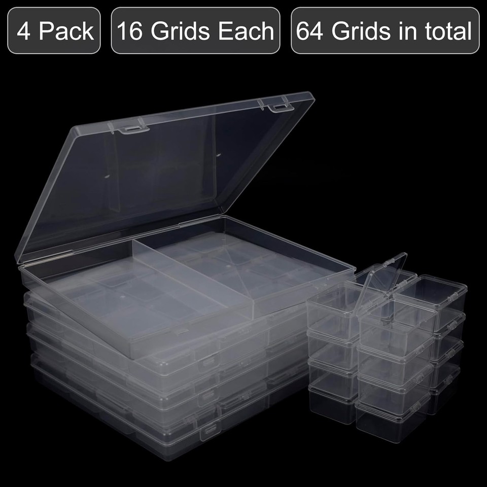 Bead Storage Containers - 64 Clear Plastic Bead Organizer Boxes with ...