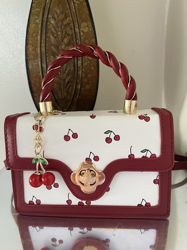 New Cherry Print Burgundy Mini Handbag/Crossbody | eBay