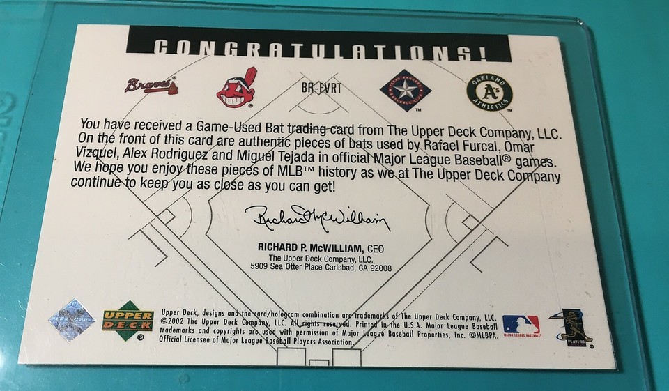 2002 Upper Deck Diamond Game Used Bats QUAD Alex Rodriguez Vizquel ...