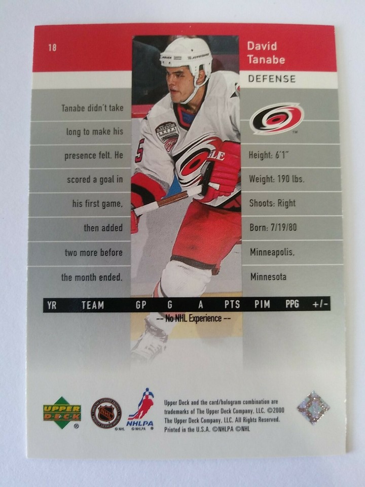 1999-00 BLACK DIAMOND CAROLINA HURRICANES HOCKEY DAVID TANABE CARD 18 ...
