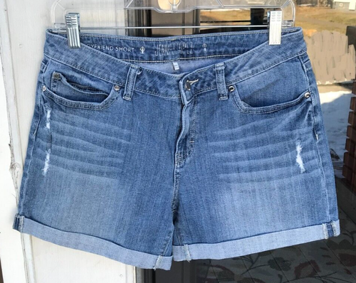JLo sz 8 Distressed Boyfriend Blue Denim Cuffed Shorts Jennifer Lopez ...