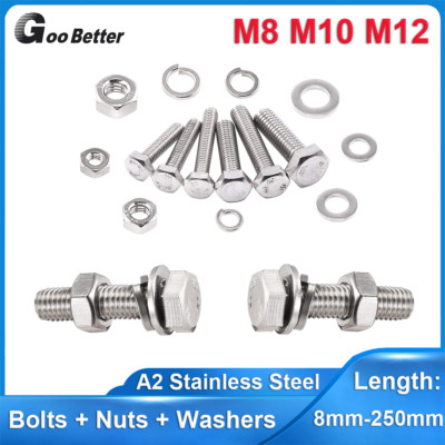 M8-M12 Nuts and Bolts Fully Threaded Hex Set Screws + Washers A2 ...