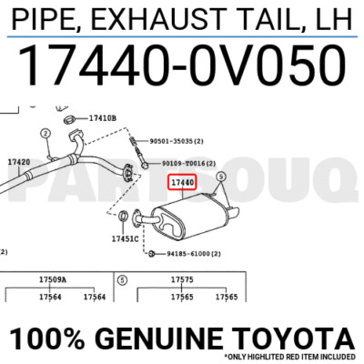 174400V050 Genuine Toyota PIPE, EXHAUST TAIL, LH 17440-0V050 | eBay