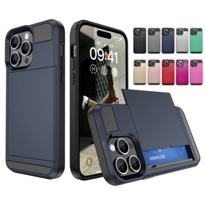 For iPhone 16 15 14 13 12 11 Pro Max Slide Wallet Case with Card Holder ...