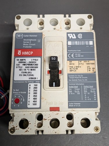 Eaton CH HMCP HMCP050K2CA02 3 pole 50 Amp 600v Circuit Breaker ...