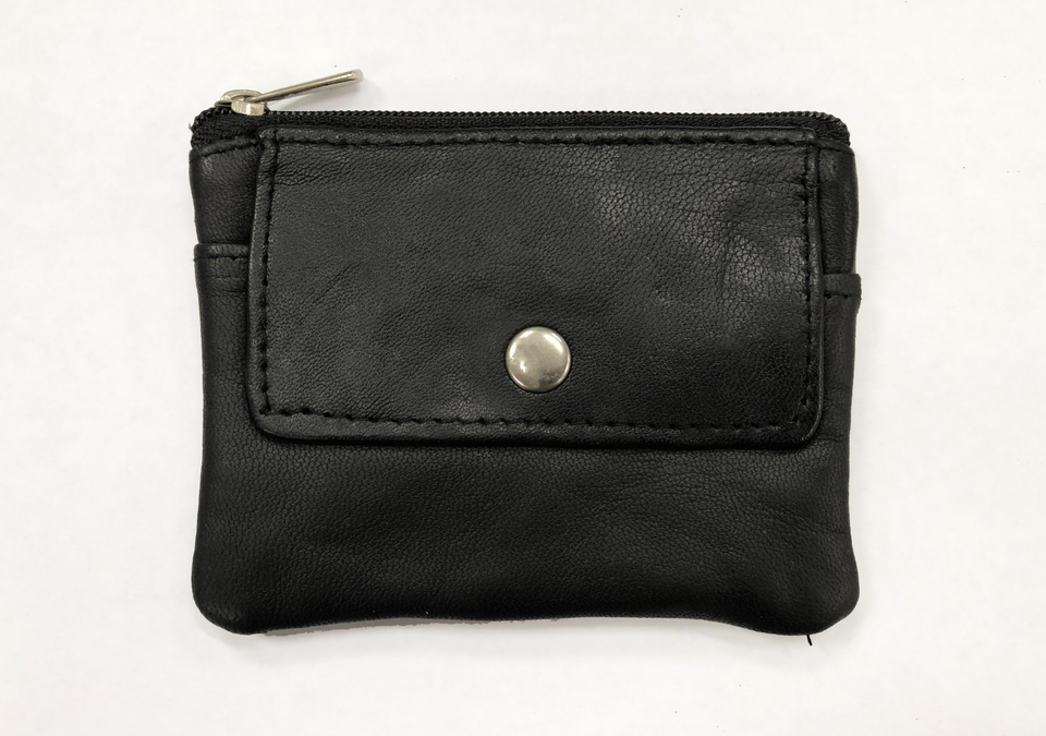 Black Leather Mens Zip Change Holder Keychain Ring Coin Purse | eBay