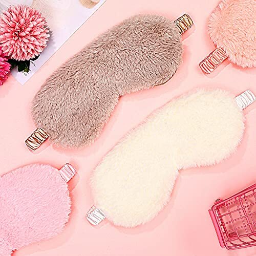 4 Pack Plush Furry Sleep Eye Mask Silk Satin Eye Cover with Adjustable ...
