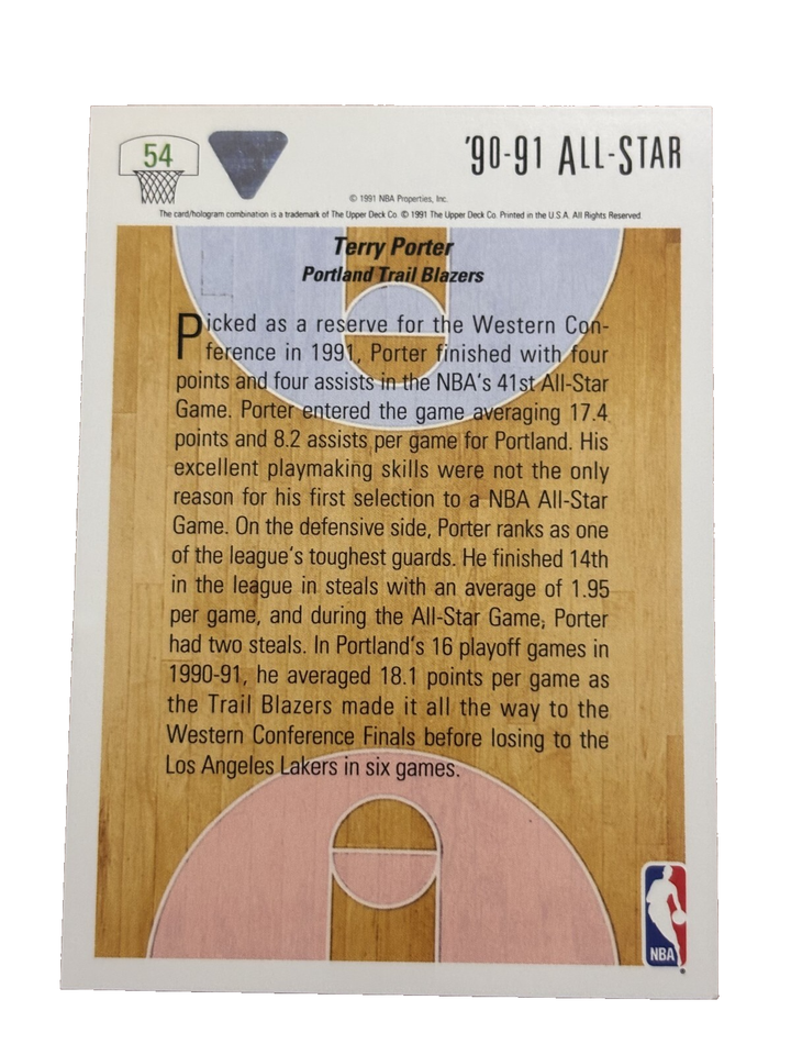Excellent: Vintage 1991-92 UPPER DECK Terry Porter Portland Trail ...