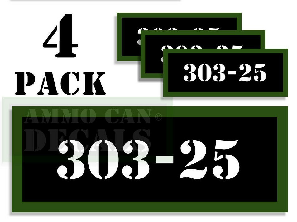 303-25 Ammo Can Decals Ammunition Ammo Can Labels 3"x1.15" Vinyl 4-pack ...