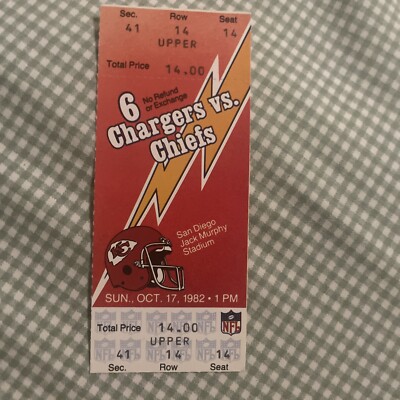 Football Ticket San Diego Chargers 1982 10/17 Kansas City Chiefs Full ...