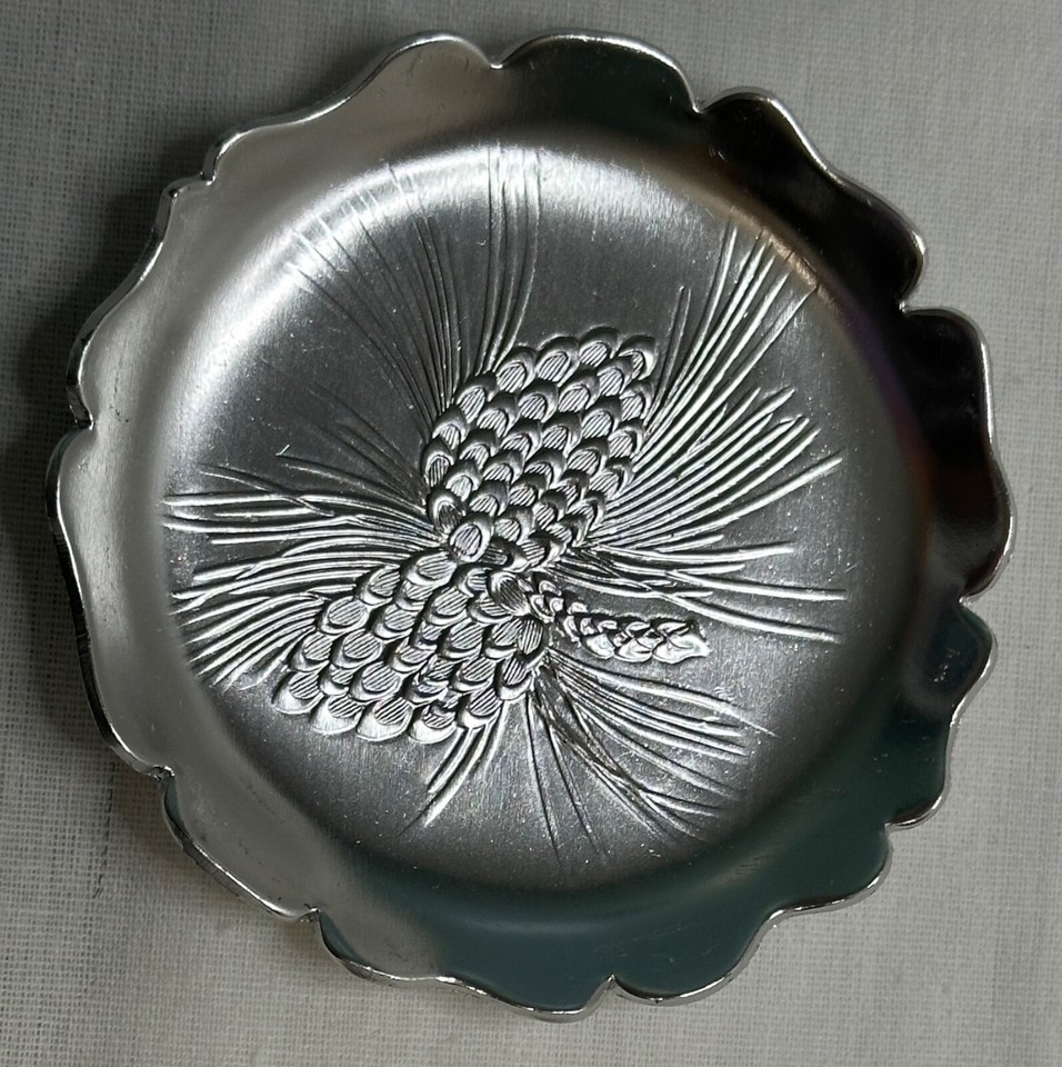 4 Vintage Aluminum Coasters Ashtray Barware Use Pinecones / Grapes ...