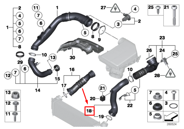 BMW 3 E90 Lower Intake Charge Pipe 13717590304 7590304 Genuine for sale ...