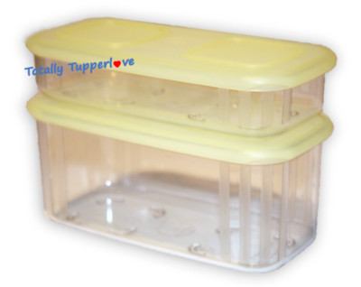 2 Tupperware Clear Mates Set Rectangle Modular Containers Sheer Yellow ...