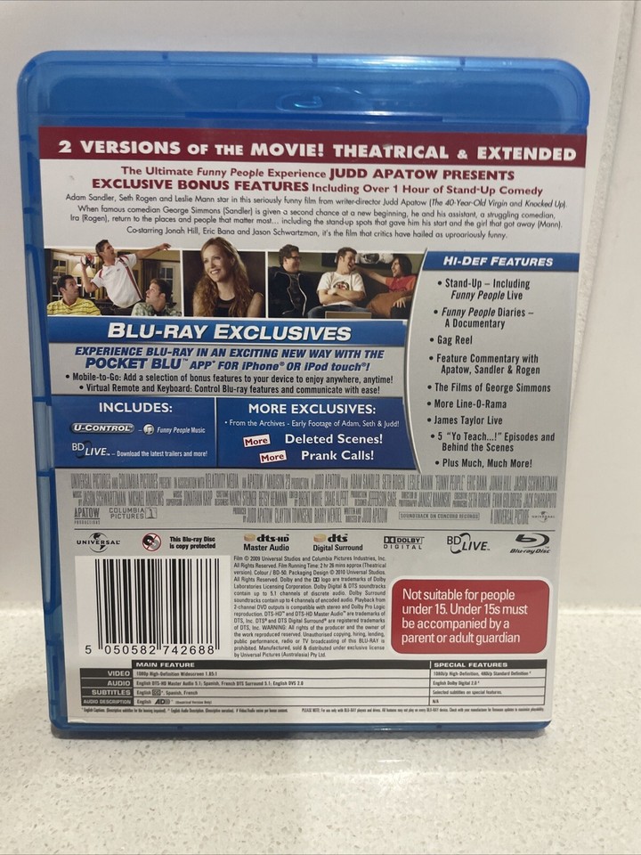 Funny People 2-Disc Blu Ray 2009 Adam Sandler Seth Rogen Laugh Out Loud ...