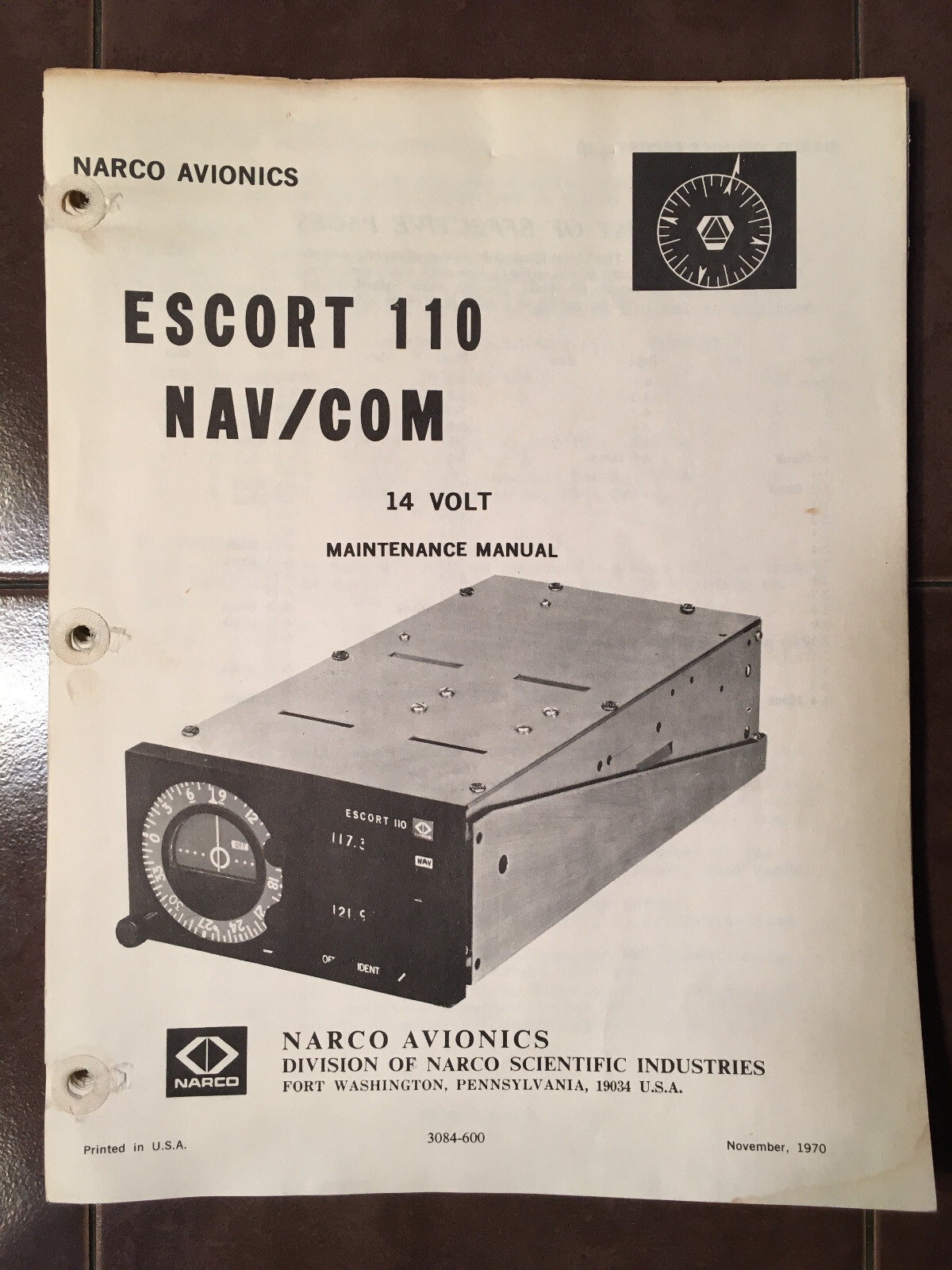 Vintage Narco ESCORT 110 Nav/com Aviation Avionics Navigation ...