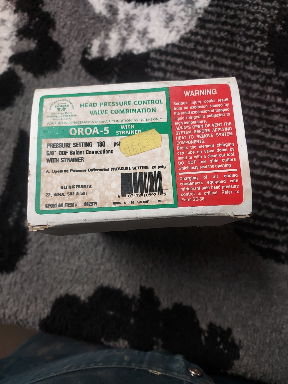 Sporlan OROA-5-180 psi 5/8 ODF Head Pressure Control Valve w/strainer ...