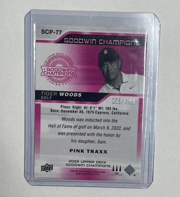 2023 UD Goodwin Champions Platinum Tiger Woods #SCP-77 Pink Traxx #/299 ...