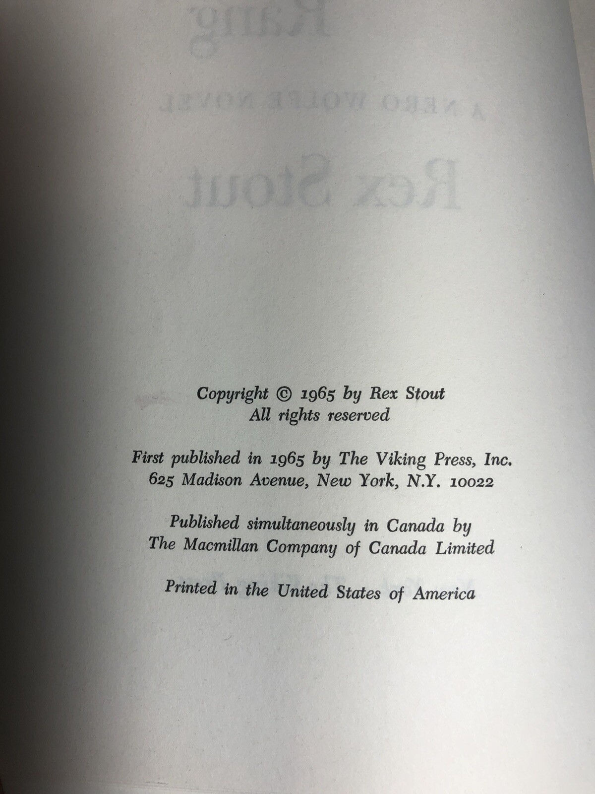The Doorbell Rang, Rex Stout, Viking, HB, 1st First Edition 1965, No DJ ...