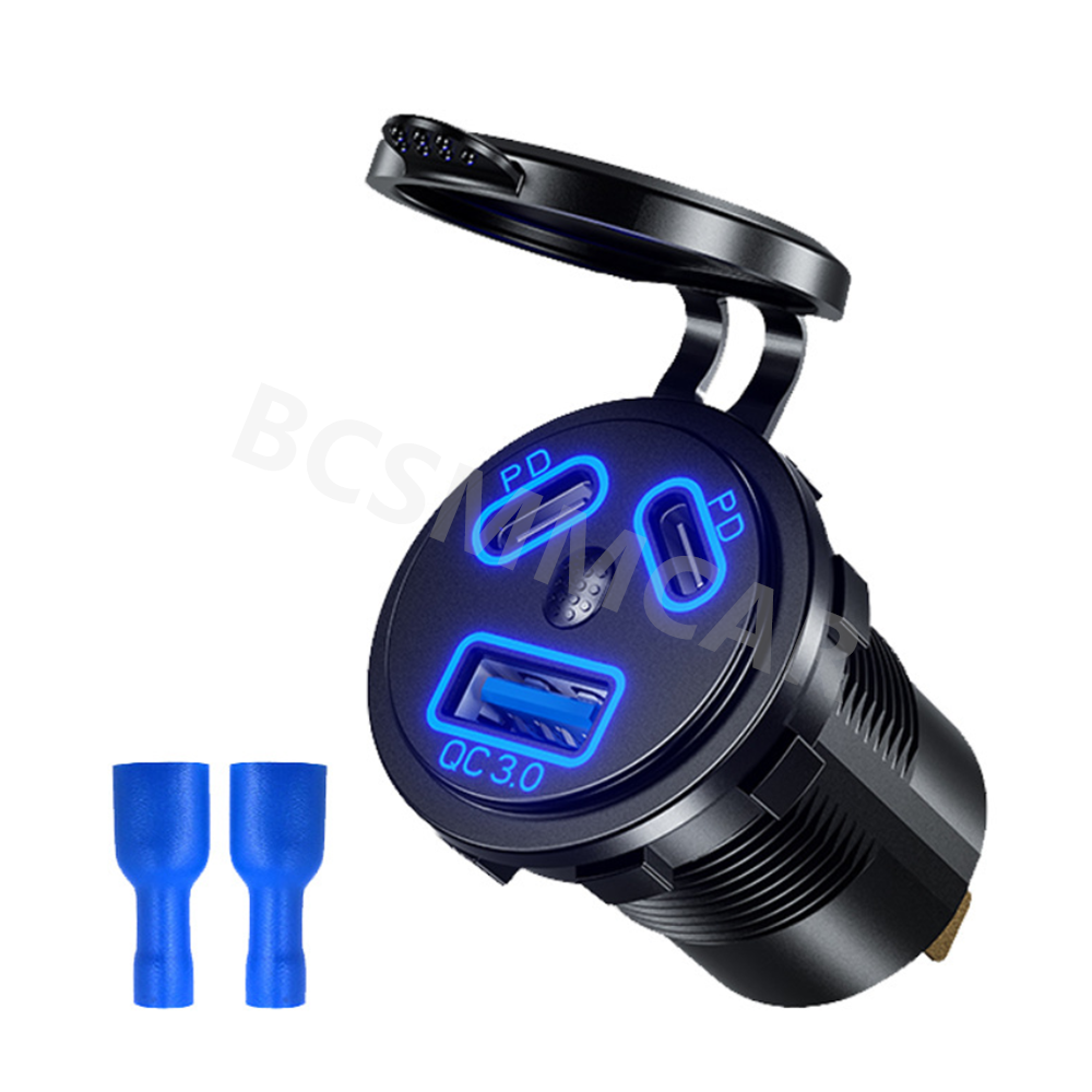 3 Port Car Charger Adapter Dual PD Type-C Fast Charging Outlet Socket ...