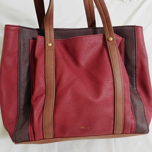 Relic Shoulder Tote Bag Purse Pebbled Faux Leather Burgundy And Brown ...