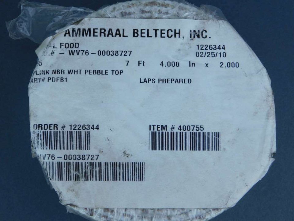 Ammeraal Beltech 7' 4" x 2" Ziplink NBR White Pebble Top Conveyor Belt ...