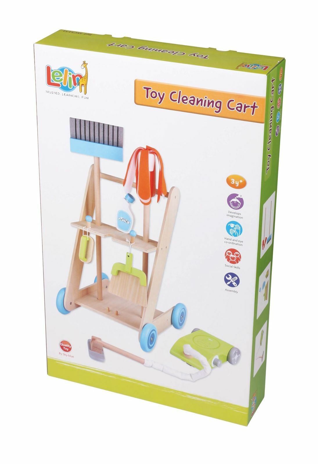 Lelin 11PC Wooden Toy Cleaning Cart Trolley Pretend Play Set for Kids ...