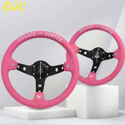 JDM Pink Color Vertex 13inch Steering Wheel Deep Dish Leather Steering ...