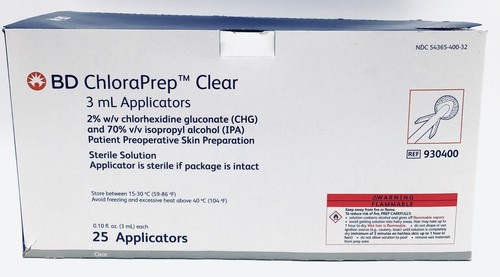 BD 930400 ChloraPrep Clear 3mL Applicators EXP. 2/24-11/24 - Box of 25 ...