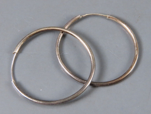 Vintage STERLING SILVER EARRINGS Endless Continuous Loop Hoops SKINNY ...