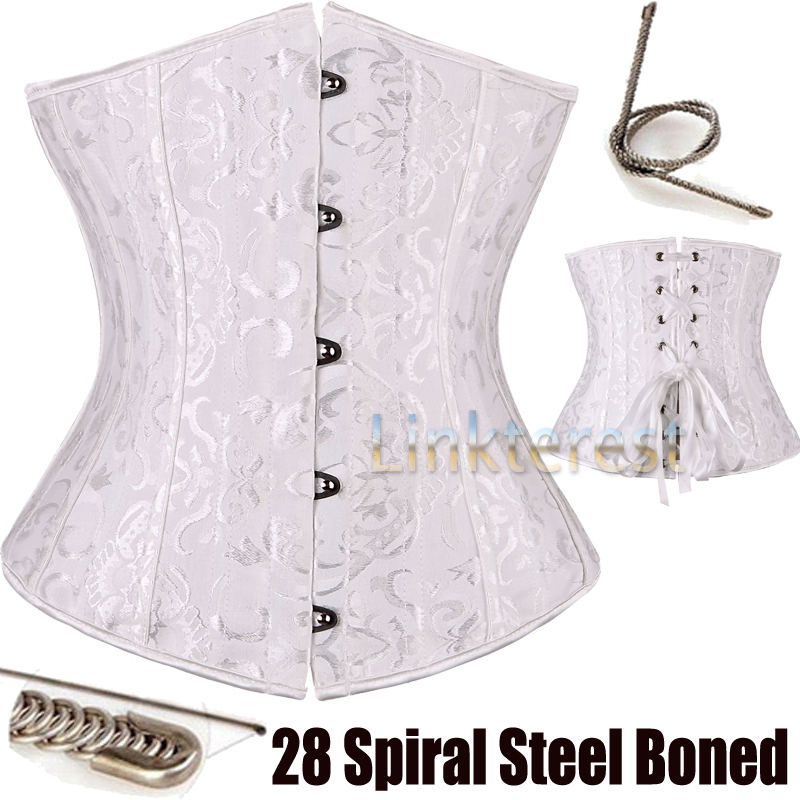 Pure Steel Busk Boned Corset Lace Up Underbust Waist Cincher Bustier ...