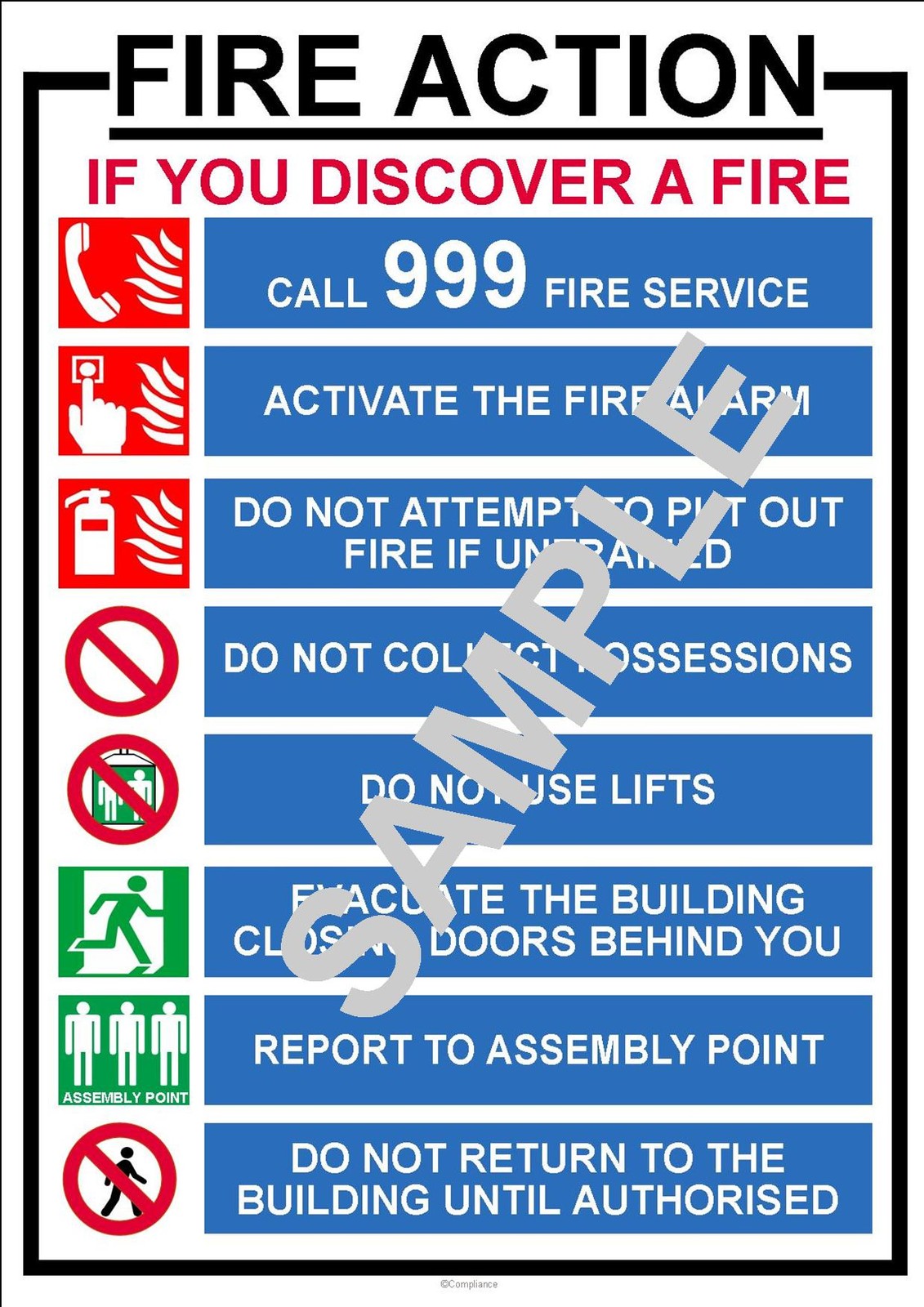 FIRE INSTRUCTIONS HEALTH SAFETY A3 LAMINATE POSTER WORKPLACE FACTORY ...