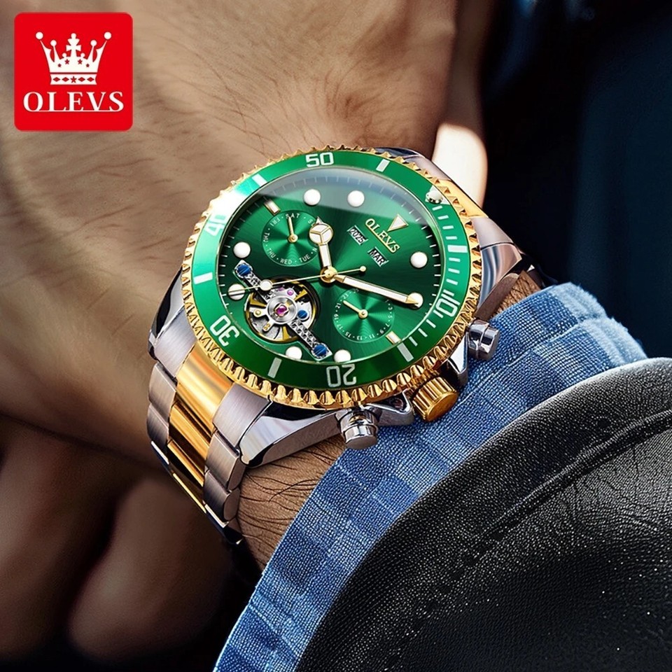 Automatic Mechanical Waterproof Watch Men's OLEVS Luxury Men Date Strap ...