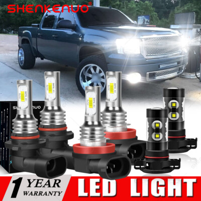 For GMC Sierra 1500 2500 3500 2007-2013 White LED Headlights+Fog Light ...