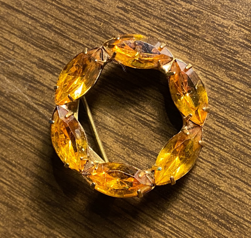 Vintage Topaz Amber color Marquis Crystal Stones Gold Tone Pin 1 1/4 ...