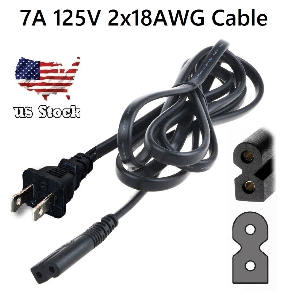 5 ft 2 Prong AC Wall Power Cord 125V 7A AC TV 300V 18AWG Power Cord ...