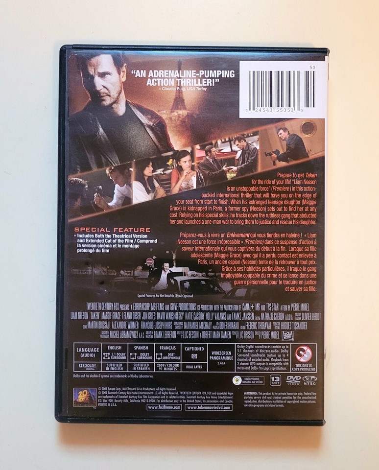 Taken DVD Action Thriller Kidnap NR 2009 Liam Neeson Maggie Grace Free ...
