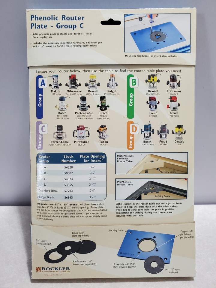 Rockler Phenolic Router Plate Group C 8-1/4" x 11-3/4" x 3/8" ~ *PLEASE ...