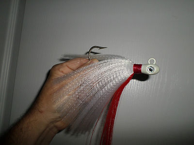 3 pack Cobia Jigs White w/Red Tail Snook Flare Hawk 8/0 9/0 or 10/0 ...