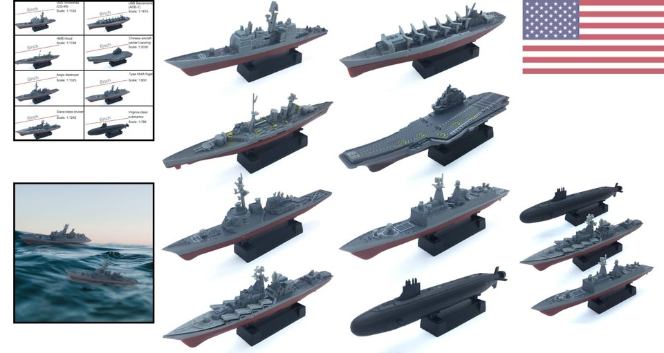 8 Sets Plastic Model Navy Ship Kits - Battleship, Aircraft Carrier ...
