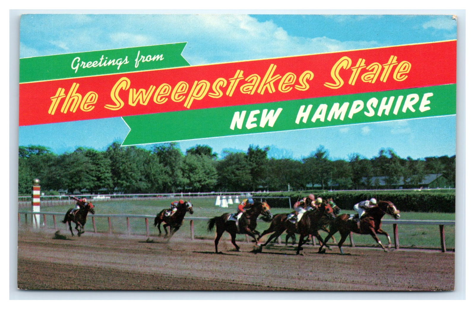 NH Postcard- GREETINGS FROM THE SWEEPSTAKES STATE NEW HAMPSHIRE | eBay