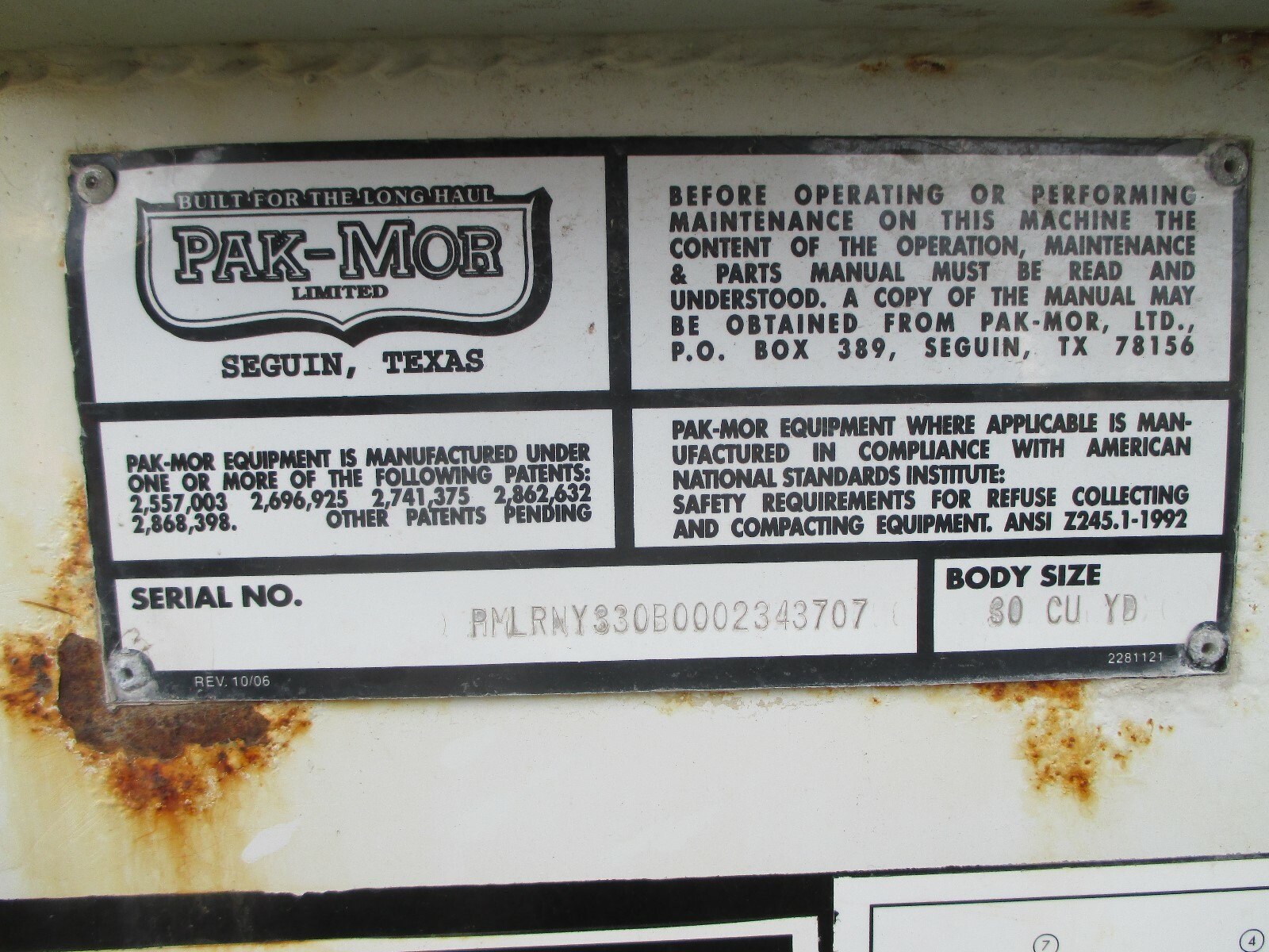 2015 PAK MOR 30 YARD GARBAGE PACKER BODY | eBay