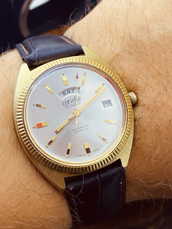 Vintage Watch Corvette 38mm Day/Date Automatic Mens Watch Swiss #7684 ...