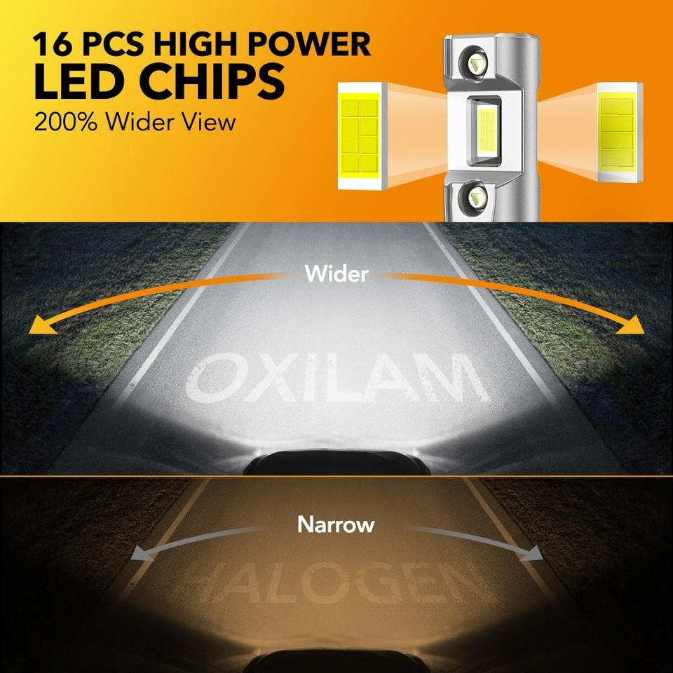 OXILAM 9006 HB4 LED Bulbs High Low Beam 100W 20000LM 6500K Super Bright ...