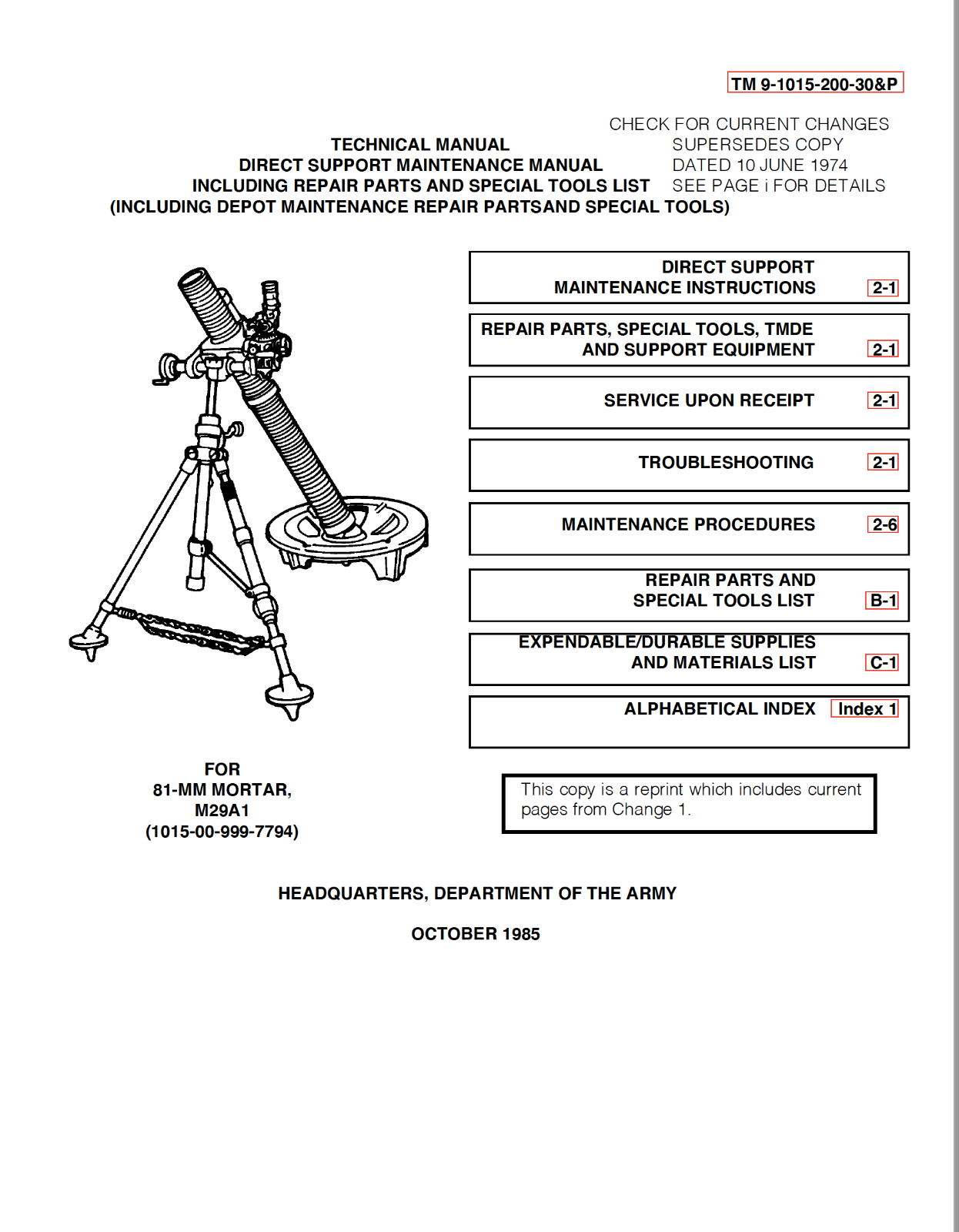 86 Page 1985 1989 MORTAR, 81-MM, M29A1 Repair Parts Tools Technical ...