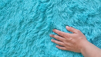 Large Blue Round Rug Fluffy Area Carpet Shaggy Soft Rug 2m diameter ...