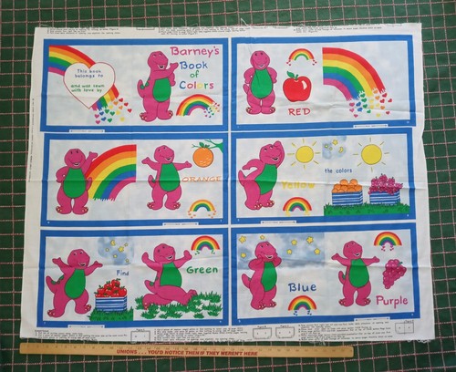 Vintage Barney Book Of Colors Fabric Panel Easy Sew Soft Cloth Learning ...