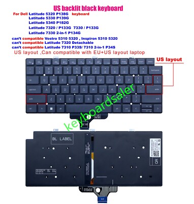US Backlit Keyboard For Dell Latitude 5320 P138G,5330 P139G,7320 P133G ...