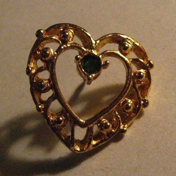 Emerald Rhinestone Heart Lapel Pin - Vintage Green Birthstone Gold Tone ...
