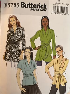 Butterick Pattern 5785 Wrap Tops Tunics Shawl Collar Waist Tie Sz 8-16 ...